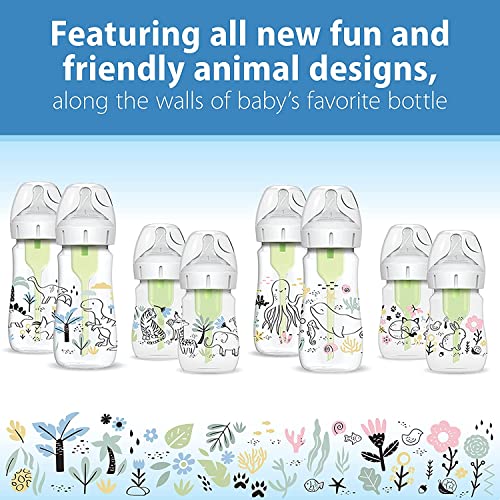 Dr. Brown’s Natural Flow® Anti-Colic Options+™ Wide-Neck Baby Bottle Designer Edition Bottles, Ocean Decos, 9 oz/270 mL, Level 1 Nipple, 2-Pack, 0m+ with 6-pack Level 2 Nipples