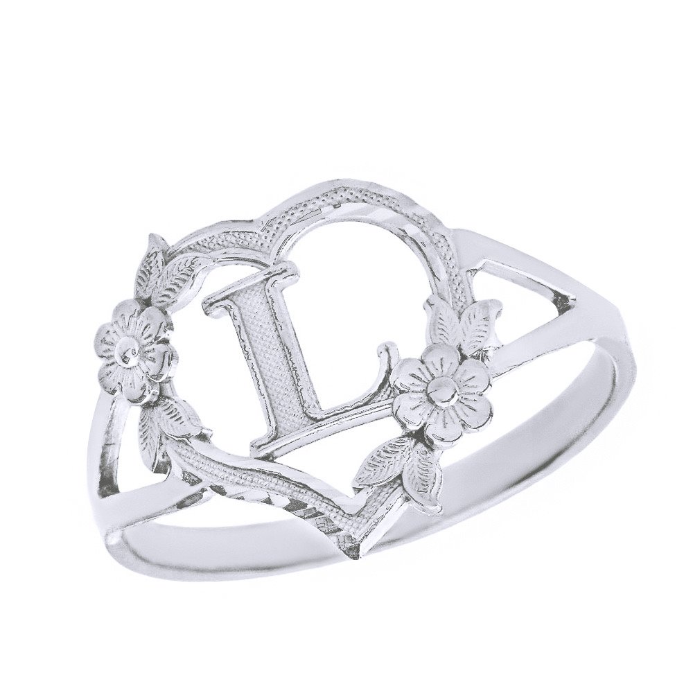 CaliRoseJewelry Sterling Silver Initial Alphabet Heart Personalized Ring (Size 8.5) - Letter L