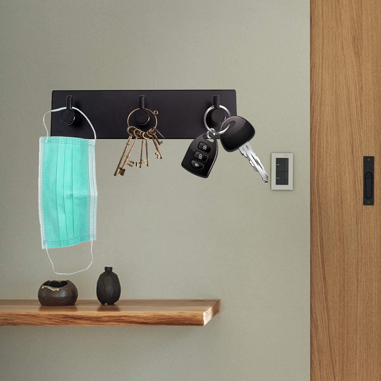Key Hooks for Wall, Key Holder for Wall Decorative with 3 Key Hooks, Coat Hanger, Purse Hanger, Towel Hook, Easy Mount Key Hangers for Wall, Entryway, Bathroom, Living Room, Kitchen