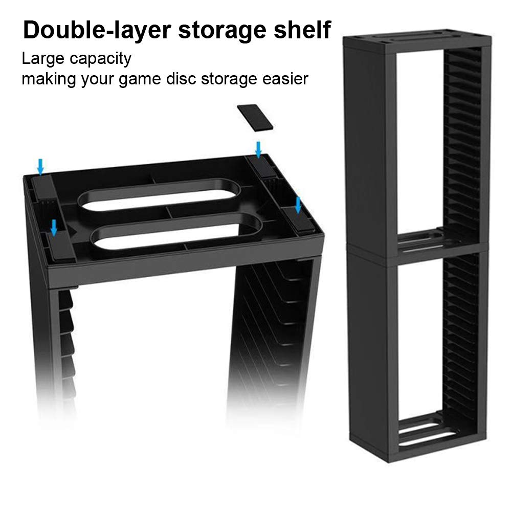 DAUERHAFT Game Disc Organizer, Game Disc Storage Shelf Large Capacity Double Tier Professional for Video Game Store for Home