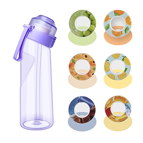 nezababy Water Bottle with Flavor Pods,Fruit Fragrance Water Bottle,Scent Water Cup,Sports Water Cup Suitable for Outdoor Sports (Purple(650ML)+6Pcs)