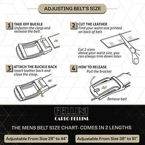Carlo Fellini Mens Genuine Leather Ratchet Dress Belt with Slide Belt for men ([2 Pack] Black Black/Black Silver, ADJUSTS TO FIT 28-44)