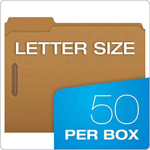 Pendaflex Fastener Folders, 2 Fasteners, Letter Size, Kraft, 1/3 Cut Tabs, in Left, Right, Center Positions, 50 Per Box (FK212),Brown