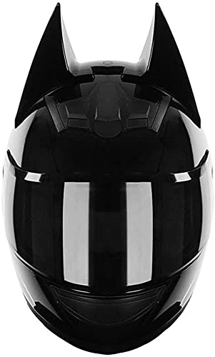 WANGFENG Women Cat Helmet with Ears Black Full Face Men Motorcycle Street Helmet with Bluetooth Headset Kids Flip Up Visors Helmets for ATV Crash Scooter DOT Certified, Black(54-62cm)