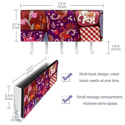 Ethnic Patchwork Elephant Floral Rack Organizer with 5 Hooks Wall Bathroom Kitchen Shelf Rack Multifunctional Storage Shelf