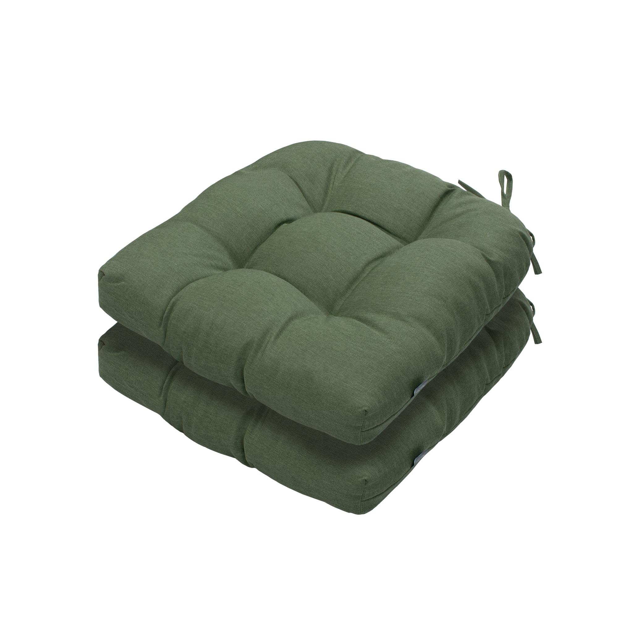 Magpie Fabrics 19"x19" Tufted Seat Cushion 2 Pack, U-Shaped Patio Cushions with Ties, Outdoor/Indoor Chair Pads Waterproof for Dining Garden Balcony Office - Green