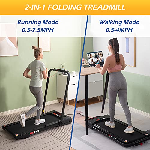 FYC Under Desk Treadmill for Home 2-in-1 Folding Treadmill 2.5HP Compact Treadmill Exercise Workout Electric Foldable Running Machine Portable Treadmill for Walking, Installation-Free Green
