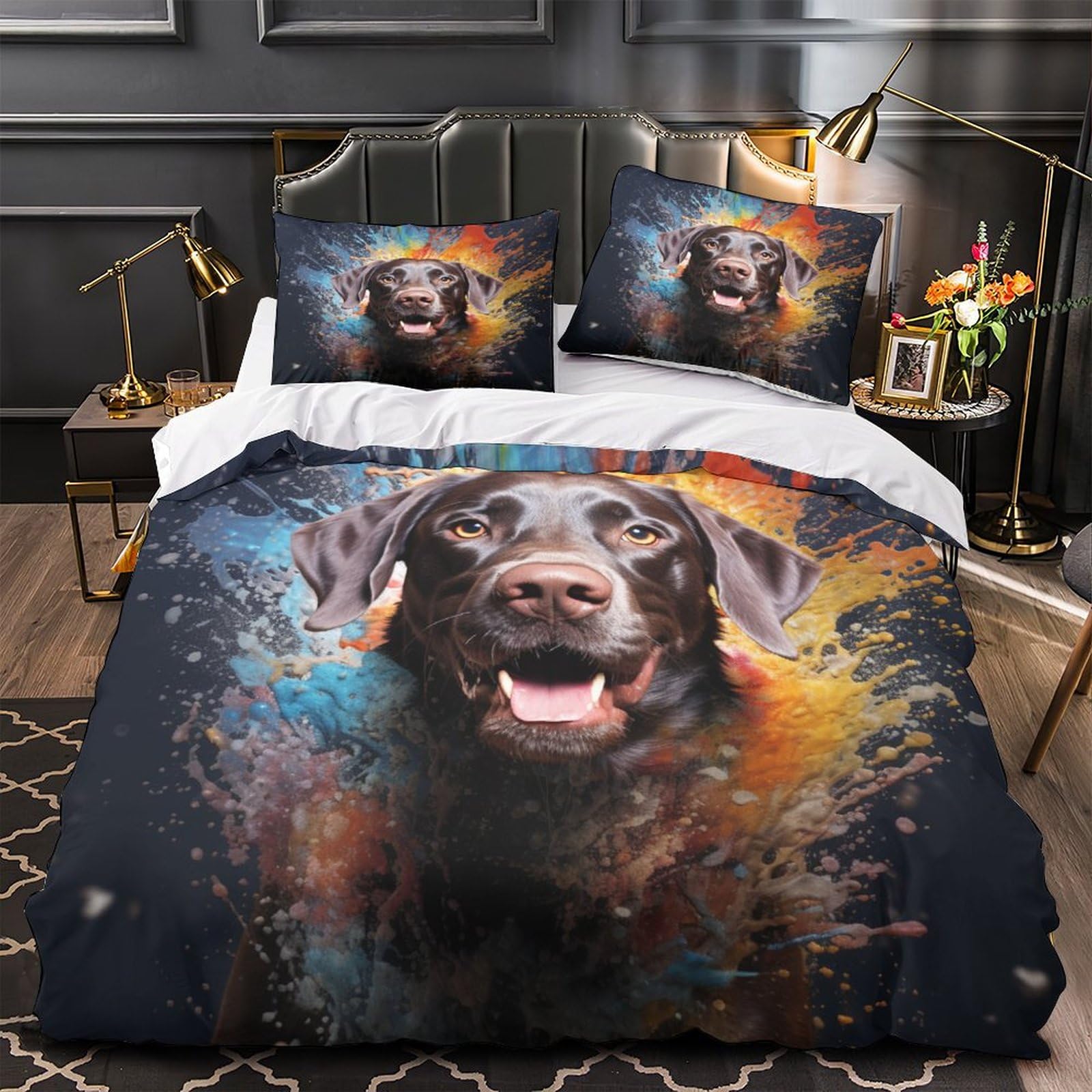 EVMILA Labrador Dog Comforter Covers 3D Printed Quilt Cover Duvet Cover Bedding Set for Childrens and Adults 3 Pieces with Pillowcases Microfiber with Zipper Closure Queen(228x228cm), Style