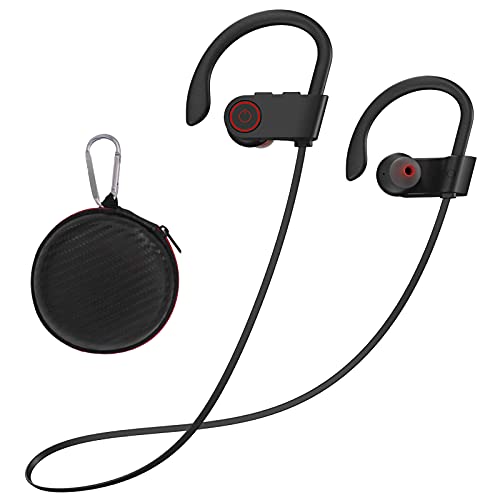LASUNEY Bluetooth Headphones, 13 Hrs Playtime Wireless Earbuds IPX7 Waterproof Earphones with Mic Type C Charging Over-Ear Earbuds with Earhooks Noise Cancelling for Sports Gym Running Workout - Black