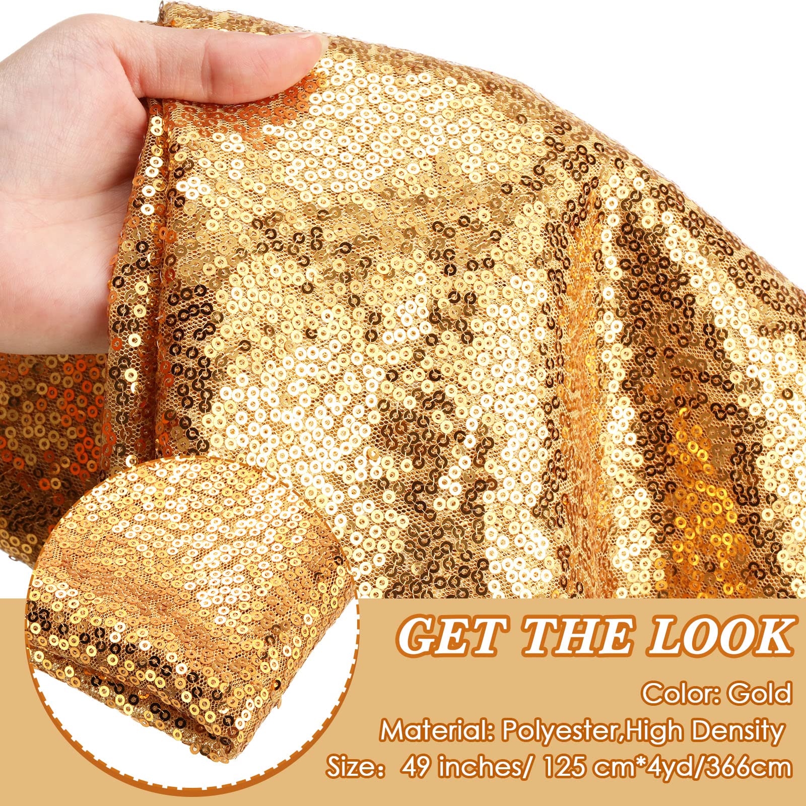 Shimeyao Sequin Fabric by The Yard, Glitter Fabric for Sewing Costumes, Shiny Fabric for Dress Clothing Wedding Backdrop Tablecloth Table Runner Home Decor(Gold, 12 Feet 4 Yard)