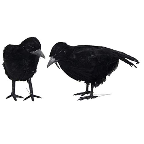 Warmtree 8 Pcs Black Feathered Crows Ravens Statue Black Birds Figurine Handmade Artificial Birds Halloween Crows for Halloween Party Home Garden Decoration Outdoor Indoor Party Supplies Props