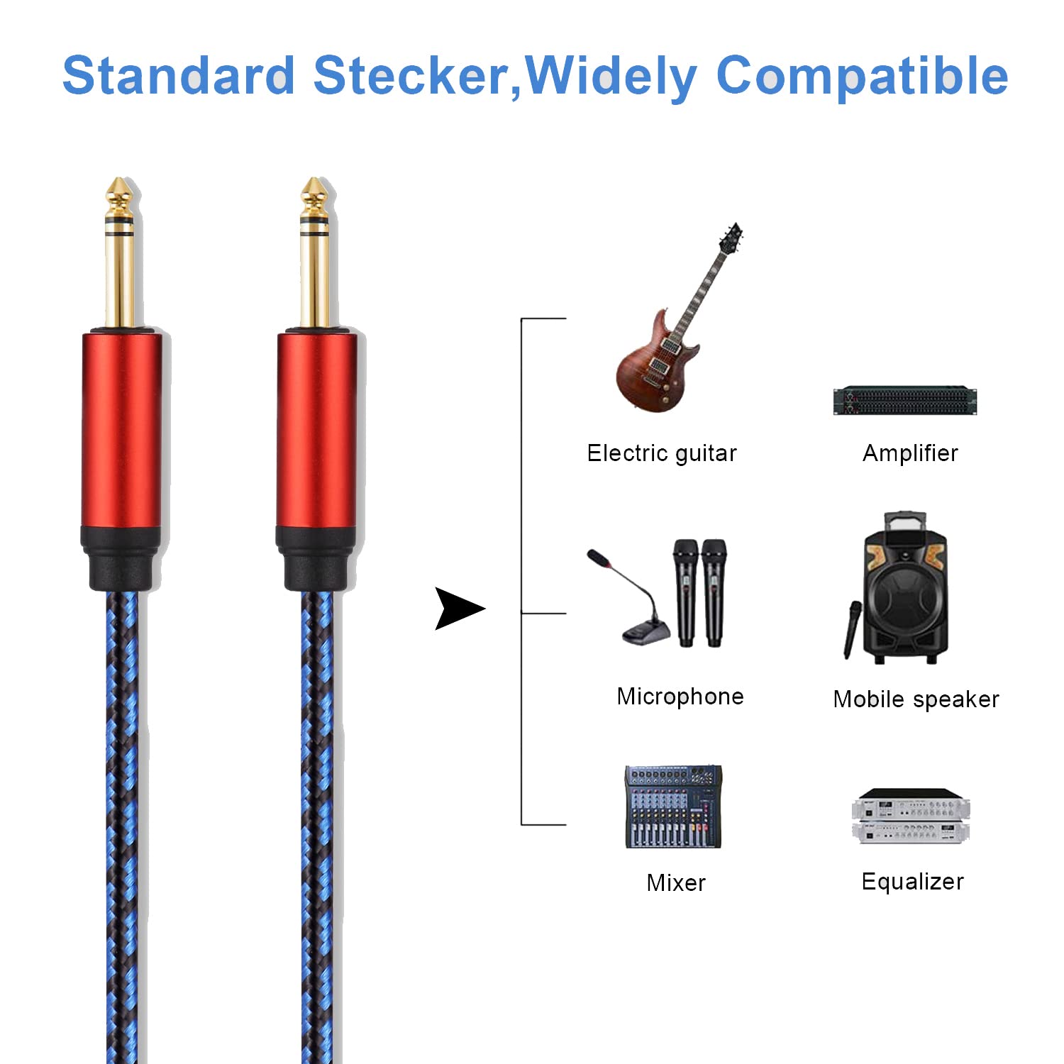 NC XQIN TRS Cable 1/4 to 1/4 Audio Cable,Quarter Inch Cable 1/4 inch Cable Balanced Stereo Audio Cable Nylon Braid - 50FT