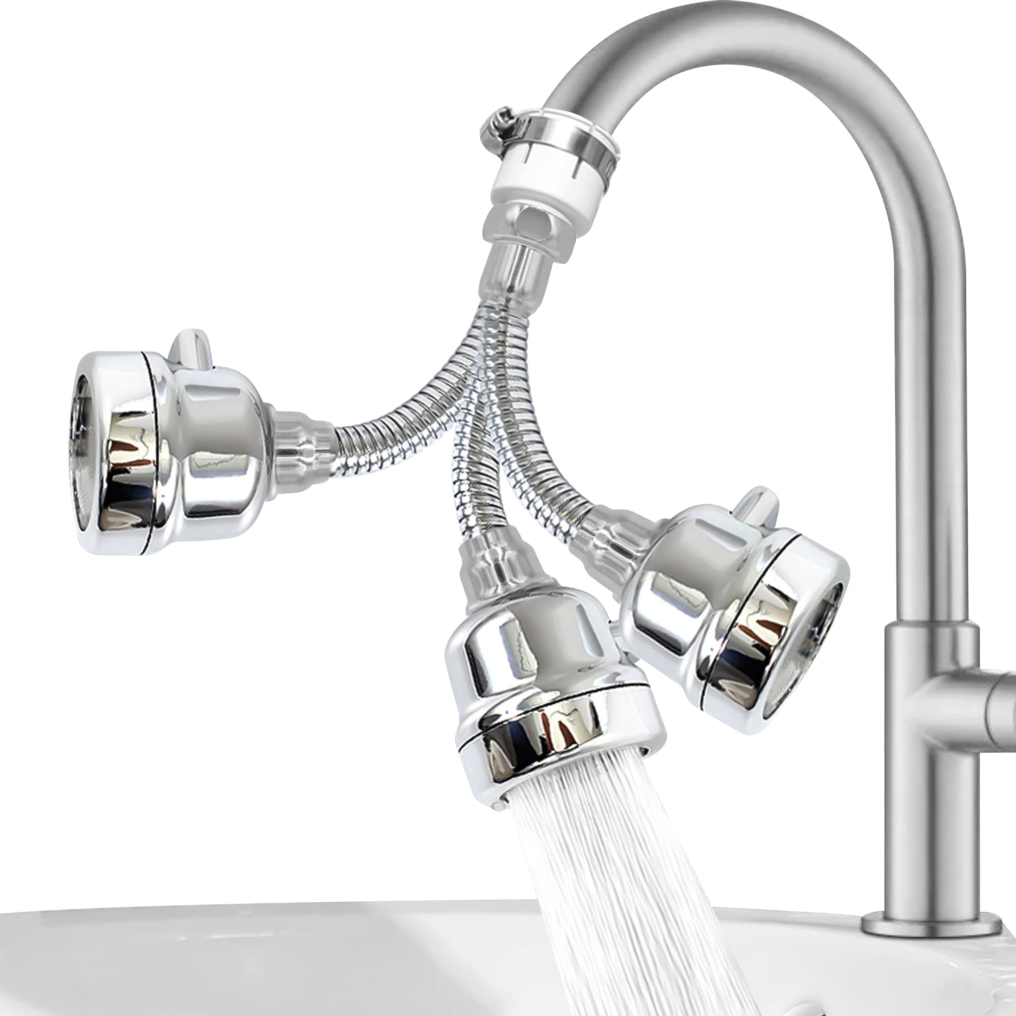 Dr.Pedi Faucet Extender Universal 1080° Swivel Robotic Arm Extension Aerator with 2 Modes, Sprayer Attachment for M20/22/24 Thread Taps Large-Angle Swivel Faucet