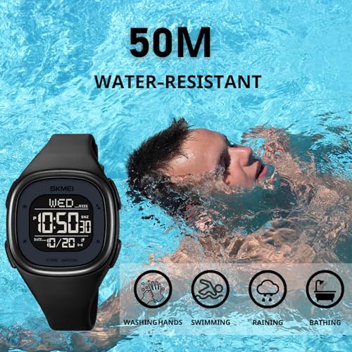 CakCity Mens Digital Waterproof Watch Womens Square Watch Men Wrist Watches Stop Watch with Countdown Timer Dual Time Watch