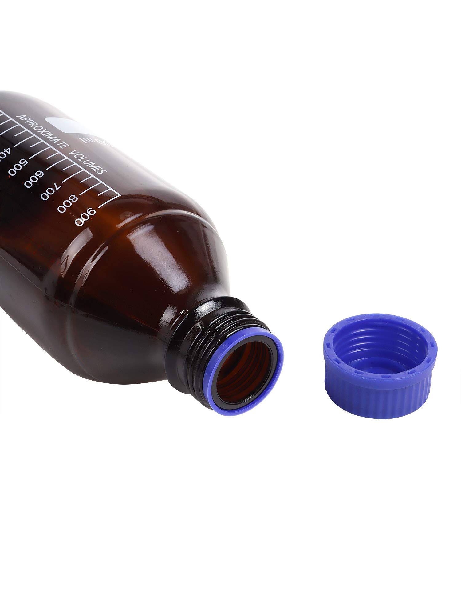 Moonetto 4 Pack 1000ml Amber Brown Glass Graduated Round Lab Bottles Autoclavable Reagent Media Storage Bottle With GL45 Blue Screw Cap