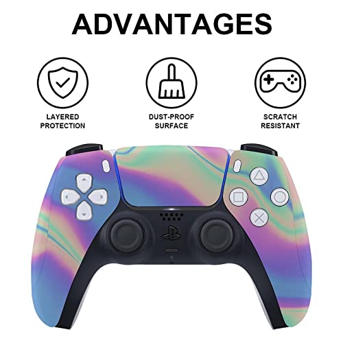 Colorful Fluid Gradient Full Protective Skin Cover Design Wrap Decal Sticker Compatible with PS5 Disk Version Console and Controller