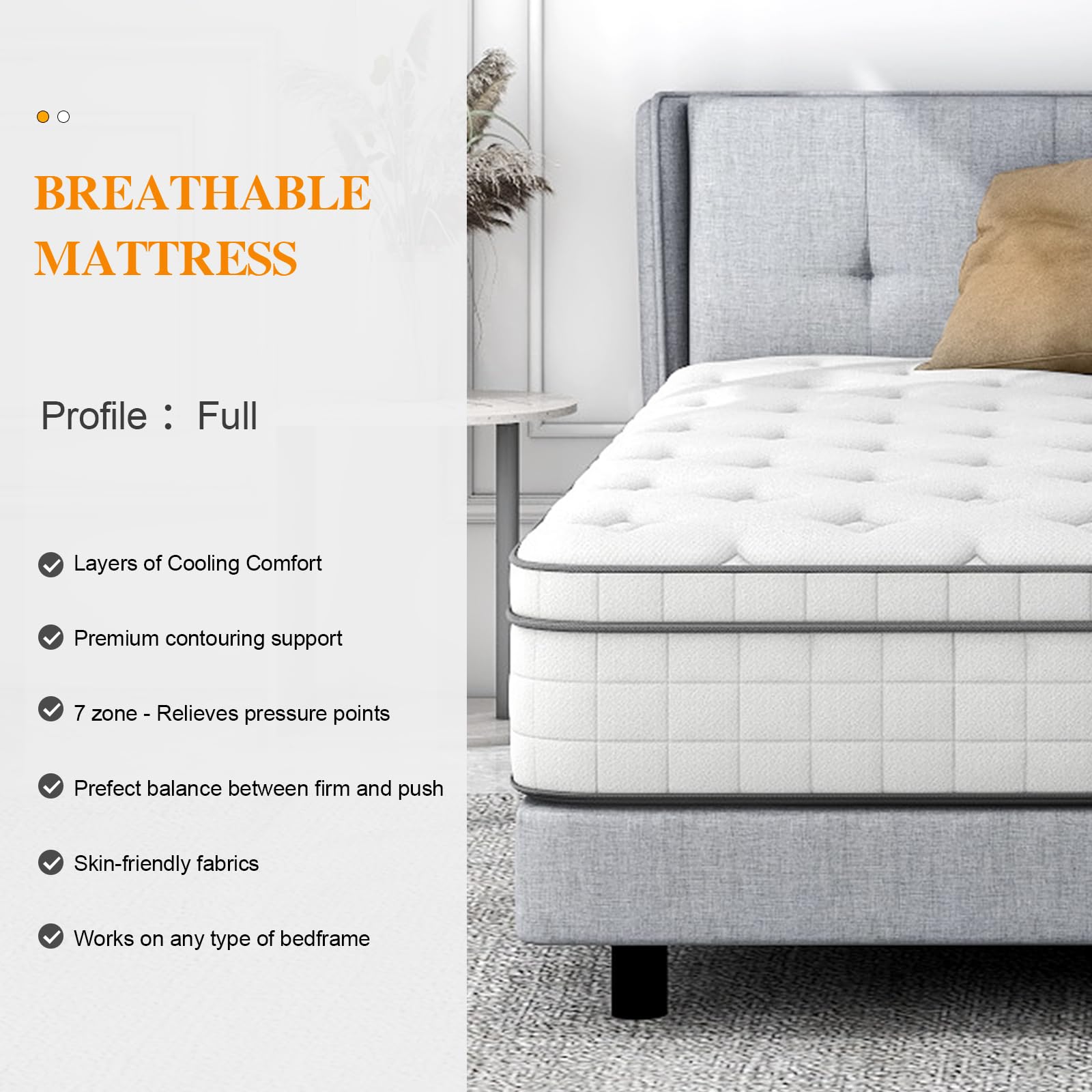 Gegcucey Full Mattress, Innerspring Mattress with Breathable Foam and Pocket Spring for Motion Isolation, Medium Firm Hybrid Mattress in a Box (10Inch, Full