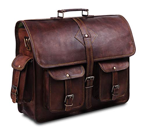 HULSH Vintage Leather Laptop Bag for Men Full Grain Large Leather Messenger bag for men 18 inches with rustic look Best leather briefcase