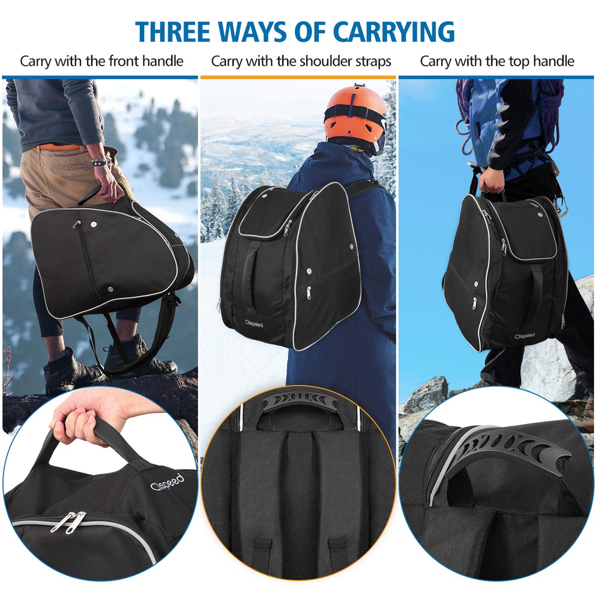 CLISPEED Skate Bag Ski Boot Bag Extra Large Skiing Gear Backpack for Snowboarding Travel Luggage Equipment (Black)