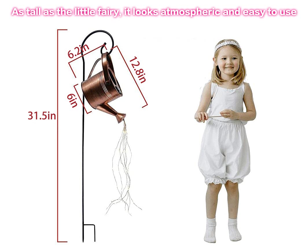 Watering can with Lights,Solar Star Shower Light with Stake Firefly Bunch Lights Fairy Copper Wire Waterproof String Lights, Solar Lanterns Outdoor Waterproof,Outdoor Garden Metal Decor Lights