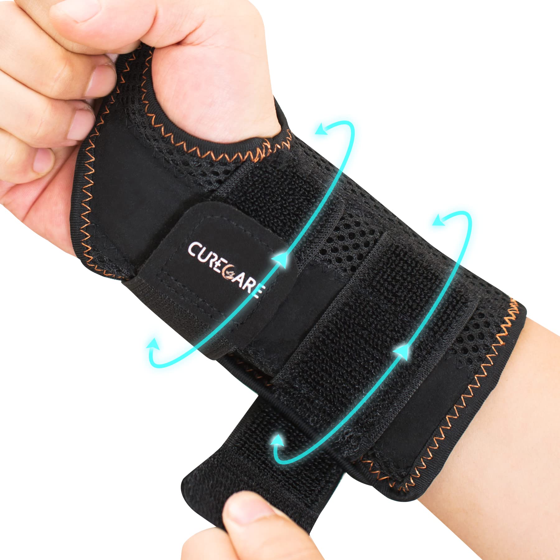 CURECARE Carpal Tunnel Wrist Brace Night Support, Wrist Support with 2 Adjustable Straps, Comfortable Wrist Brace for Tendonitis, Sprained Wrist, Injuries Recovery (Right Hand-Black, L/XL)