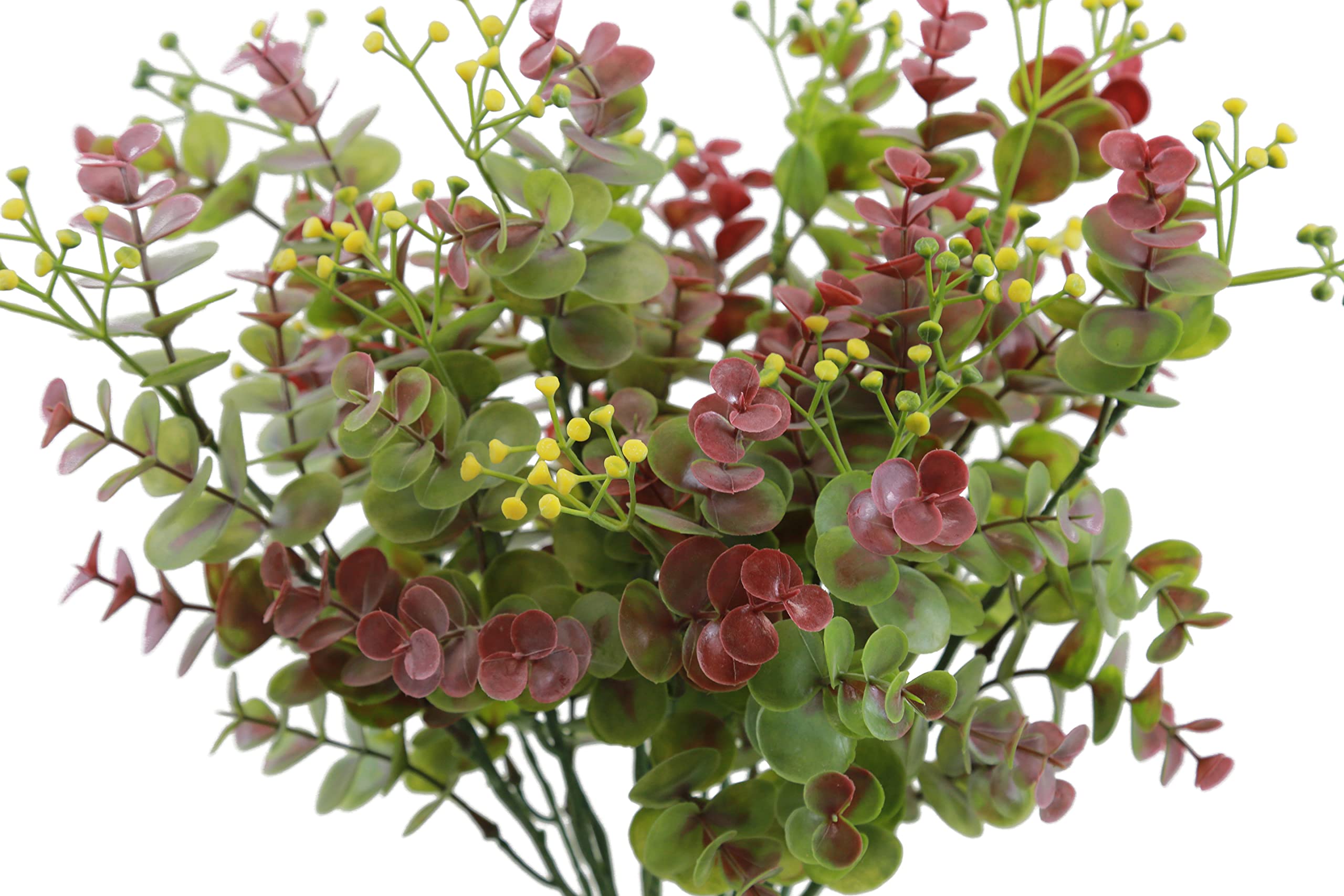 Season’s Need Décor Pack of 2 Faux Eucalyptus Leaves Spray, Artificial Greenery Stems Fake Eucalyptus Branches Plants for Greenery Wedding Jungle Theme Party (15”x5”) Green-Burgundy