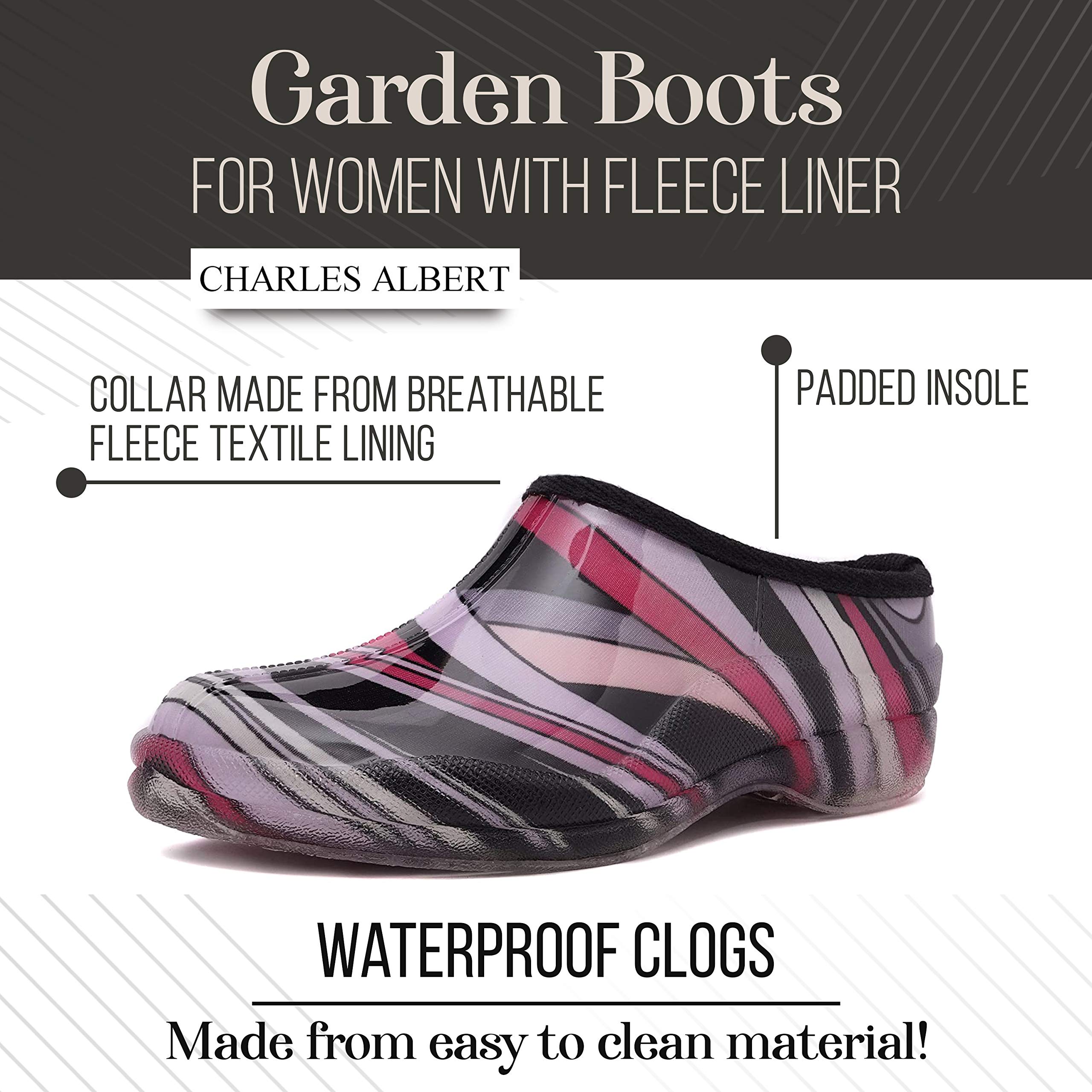Charles Albert Waterproof Clogs for Women with Fleece Liner, Ankle Garden Boots, Black, 8
