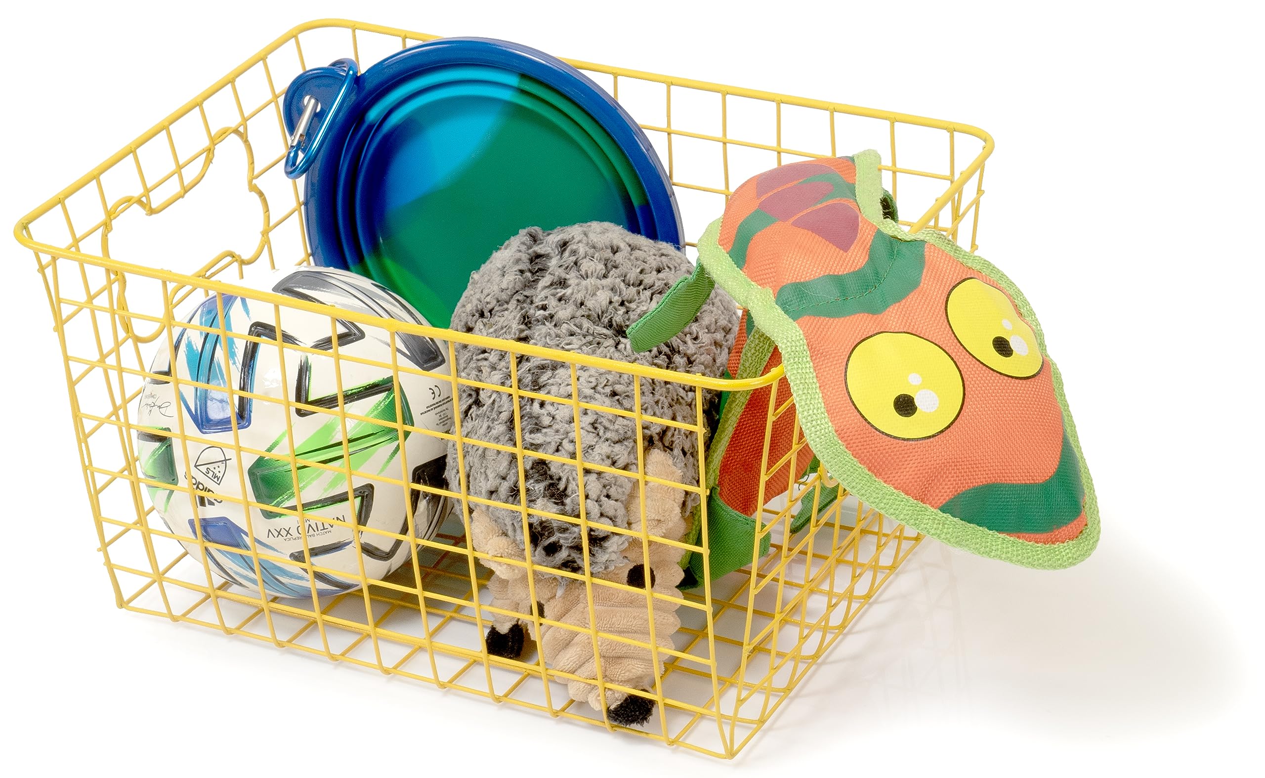 Red Co. 13β x 9.5β Rectangular Metal Wire Dog Toy Storage Basket with Handles, Yellow