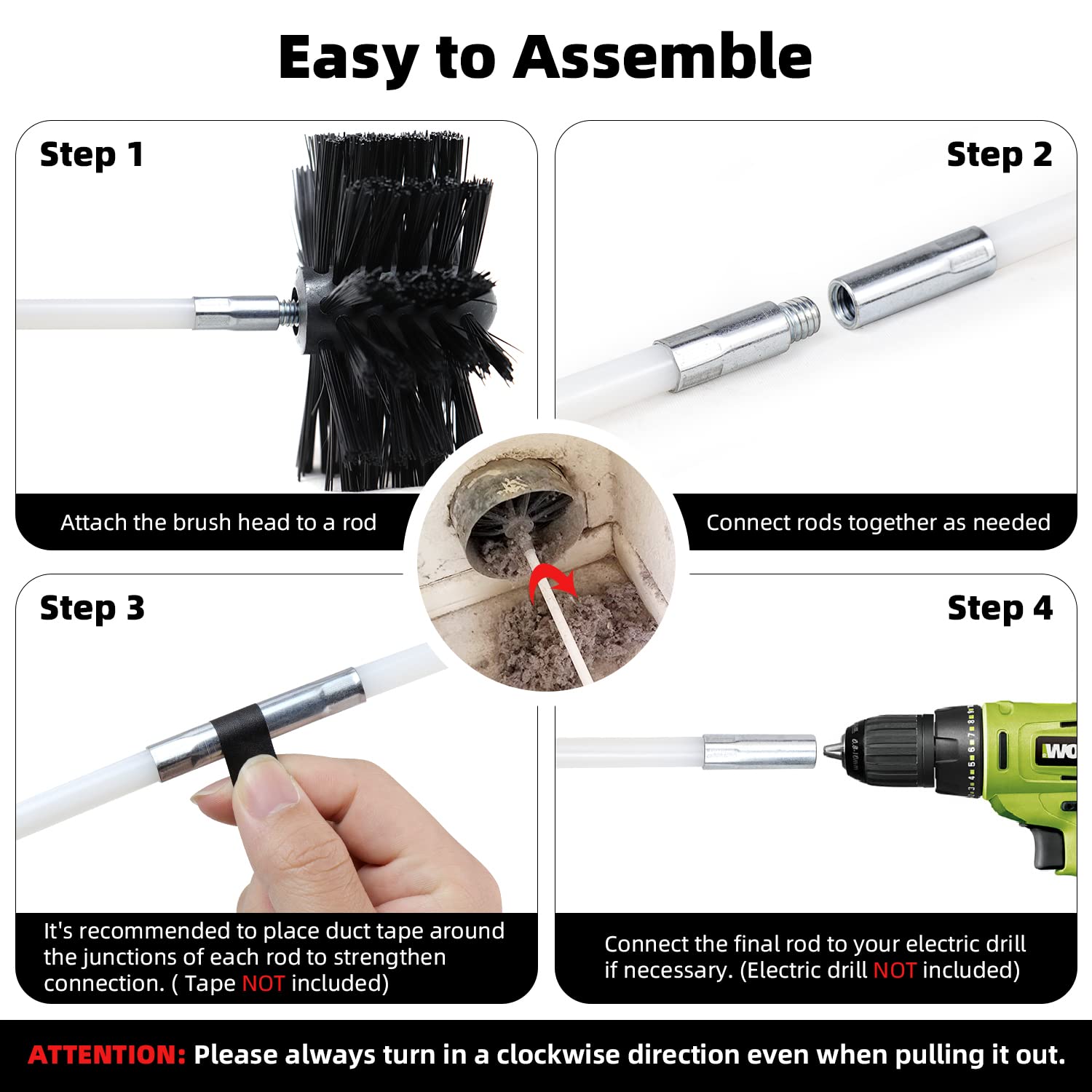SEKKVY 30 feet Dryer Duct Cleaning Kit Chimney Cleaner Brush Lint Remover Use with or Without Drill Includes 18 Rods and 2 Nylon Brush Heads