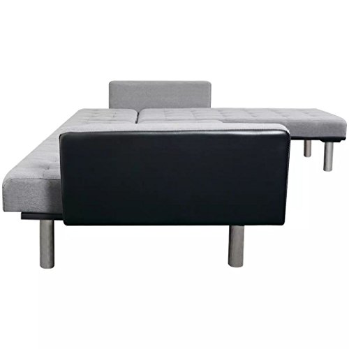 Makastle Fabric L-Shaped Sofa Bed with Armrests Versatile Design Wooden Frame Convertible Seat/Corner Couch Bed/Recliner for Home Living Room Office 86" x 61" x 27"
