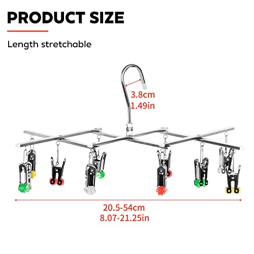 JSFPMC Drying Hanger, Hanging Drying Rack, Drip Hanger Stainless Steel with 10 Pegs for Laundry Underwear Socks, The Clips Release Quickly, Folding Portable