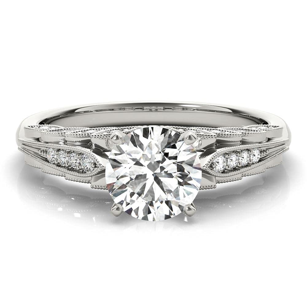 Blocaci Engagement Ring 1.5 CT Round Cut Graduated Floral Moissanite Engagement Rings for Women 10k White Gold Size 7