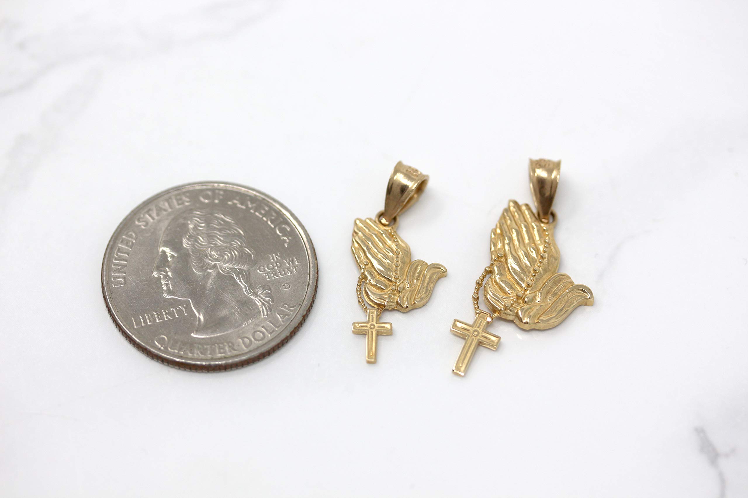 CaliRoseJewelry 10k Yellow Gold Prayer Hands with Prayer Beads Charm Pendant - Small