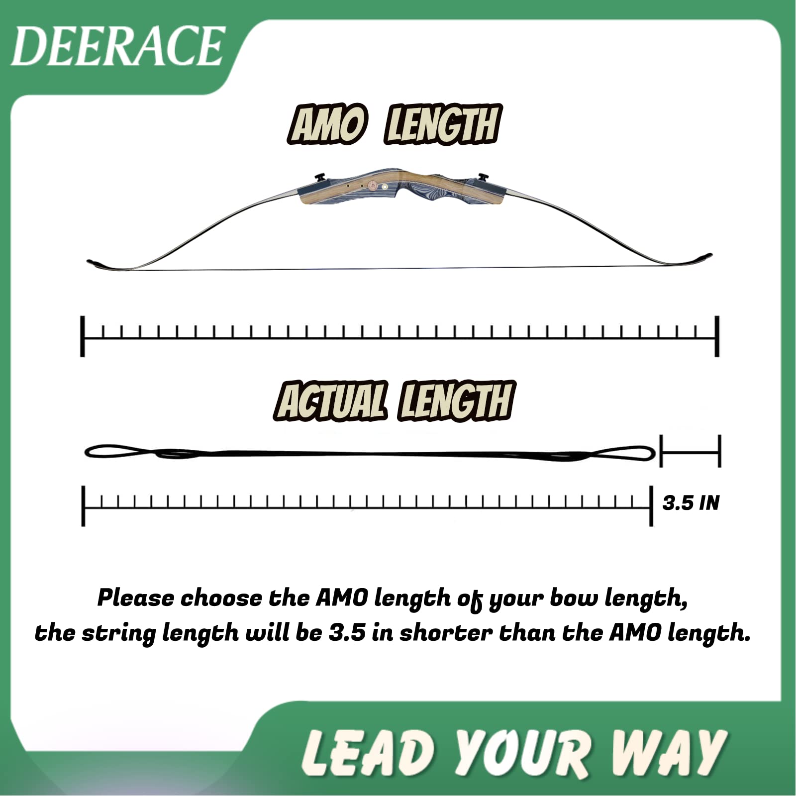 DEERACE Traditional Recurve Bow String, AMO 48"-70" 12,14,16 Strands Dacron Bow String Replacement for Recurve/Long/Horse Bow (AMO 60β (Actual Length 56β), 12 Strands (Recommended for up to 40 lbs))