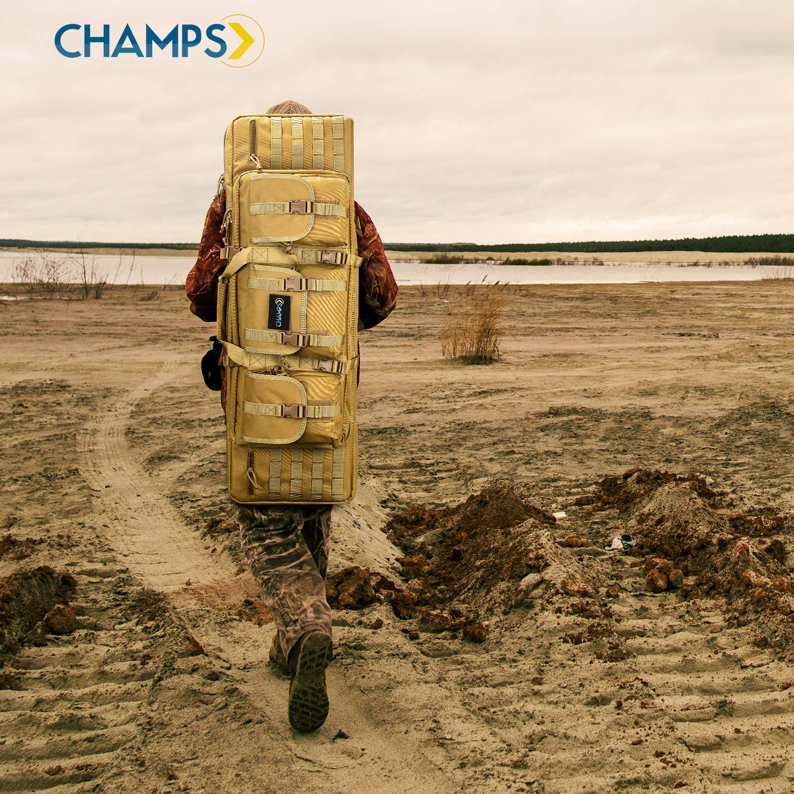 CHAMPS Rifle Case Bag, Double Rifle, Gun Case, Water Resistant & Dust Resistant for Hunting, Range, Sports, Transport [36inch, Khaki]