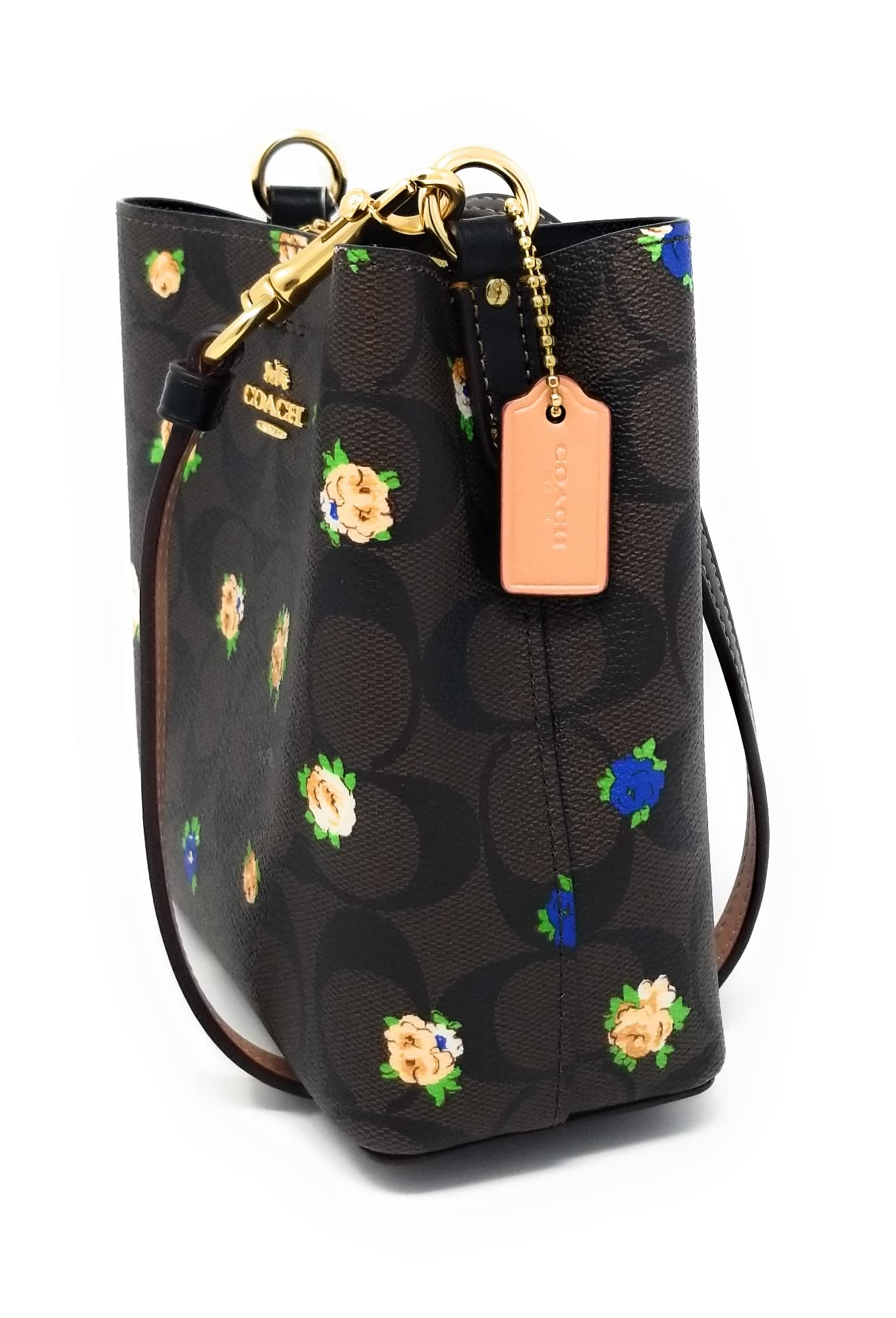 Coach Women's Mini Town Bucket Bag (Coated Canvas - Rose Print - Brown/Black)
