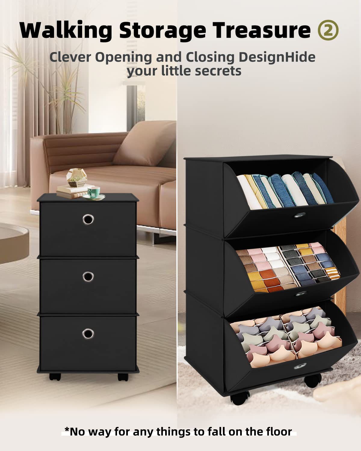 Foldable 3 Drawer Storage, Portable Fabric Storage Dresser with Wheels, 3 Drawer Organizer Easy Assembly, Space-saving Stylish Drawer Dresser for Bedroom, Closet, Entryway, Garage, Nursery, Office