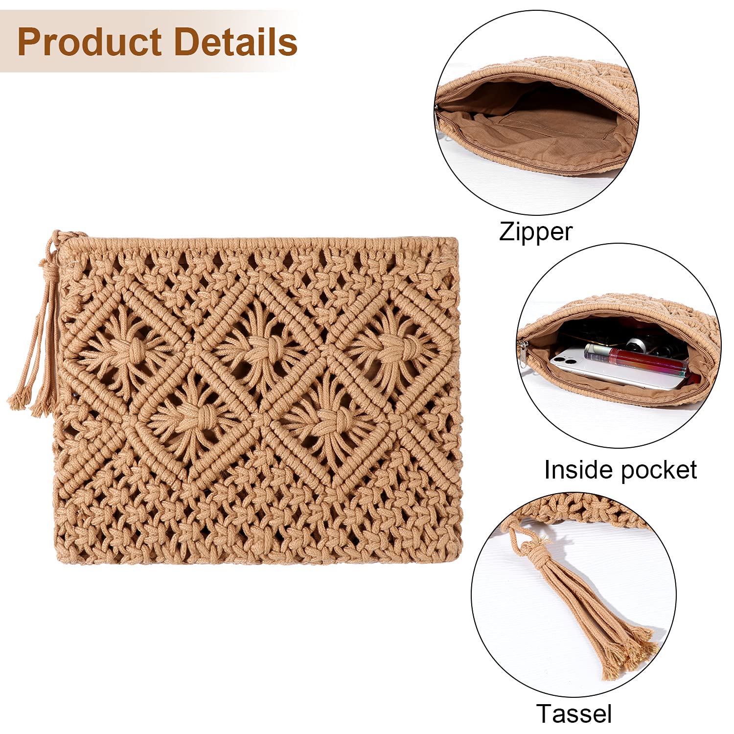 Cofordos Retro Bohemian Tassel Straw Purse Straw Beach Bag Crochet Purses Crossbody Handbag Woven Bag(white)