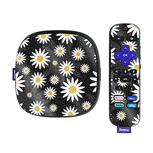 MightySkins Glossy Glitter Skin Compatible with Roku Ultra HDR 4K Streaming Media Player (2020) - Daisies | Protective, Durable High-Gloss Glitter Finish | Easy to Apply | Made in The USA