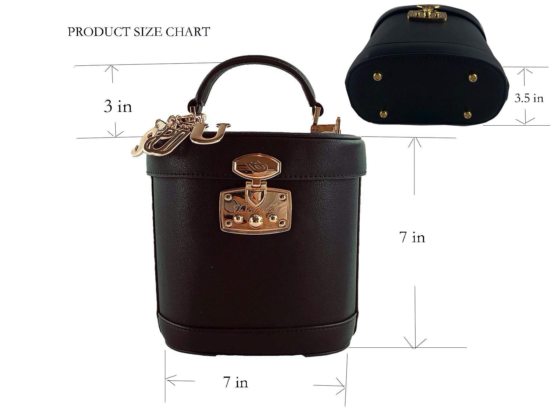 UScarmen Women's Calfskin Leather Top Handle Binocular Box Bag Black Brown (Black)