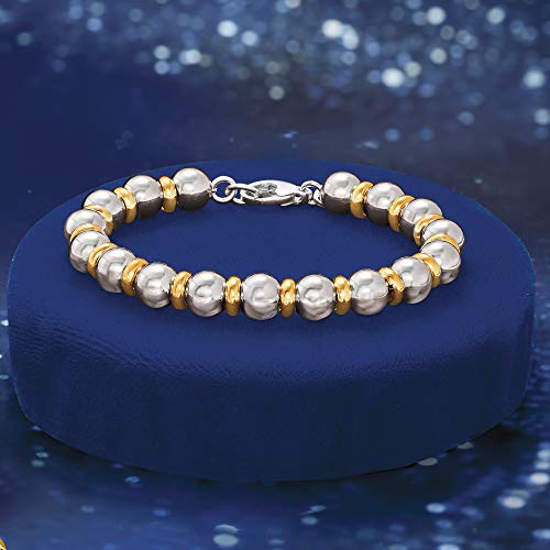 Ross-Simons Italian 2-Tone Sterling Silver Bead Bracelet. 7 inches