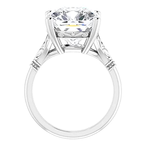 Cushion Moissanite Engagement Ring Set 7 CT Handmade 18K Solid White Gold Ring for Women Solitaire Colorless Diamond Anniversary Halo Bridal Wedding Rings Proposal Gift VVS1 Colorless