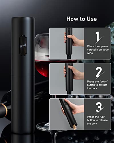 SENZER Electric Wine Opener Battery Operated Bottle Openers Reusable Wine Corkscrew for Kitchen Home Bar Restaurant - Black