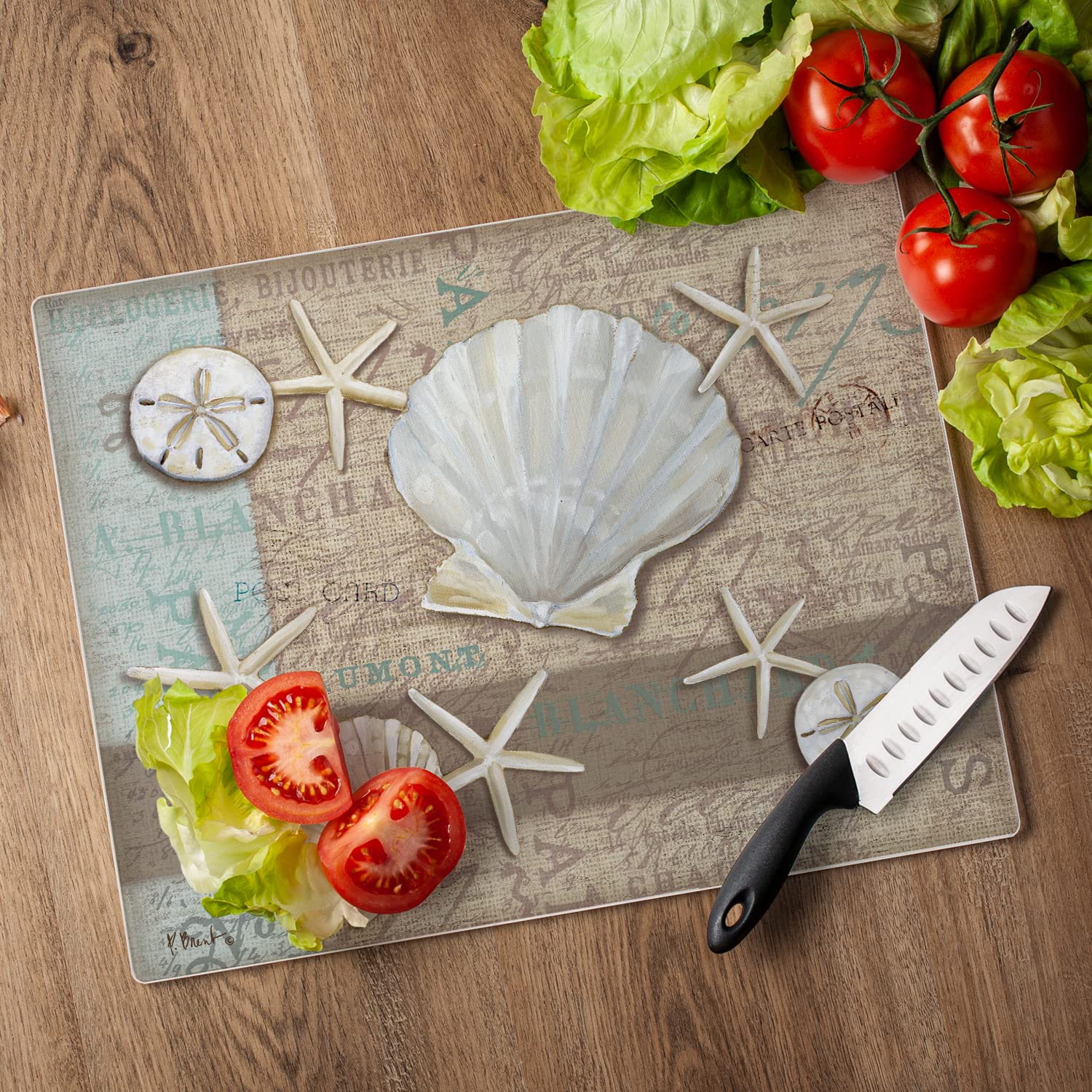 CounterArt Linen Shells 3mm Heat Tolerant Tempered Glass Cutting Board 15β x 12β Manufactured in the USA Dishwasher Safe