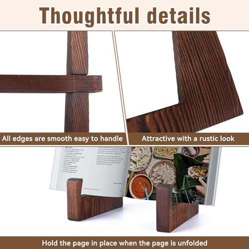 DEBETOOL Cookbook Stand for Kitchen - 8.8 inch Wooden Cookbook Holder for Kitchen Counter, Multifunctional Recipe Book Stand,Rustic Brown Recipe Book Holder Stand