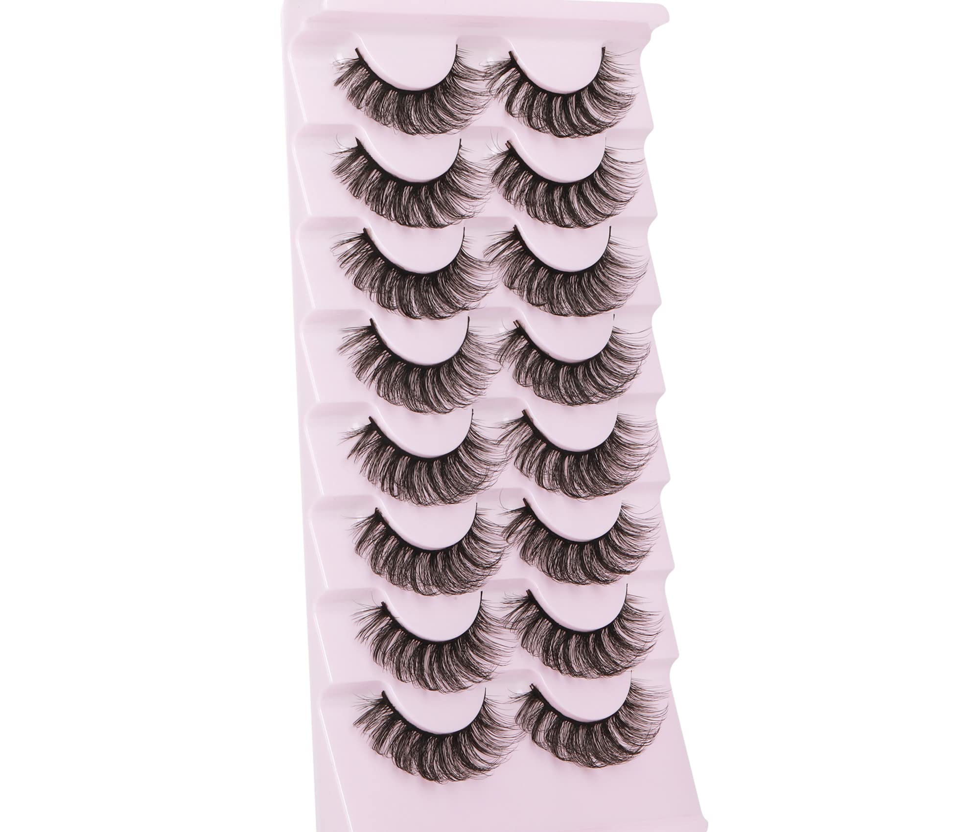 False Eyelashes Fluffy Mink Lashes Natural Wispy Medium Volume Eye Lashes 16MM C Curl Strip Lashes Extensions 8 Pairs Pack by Yawamica