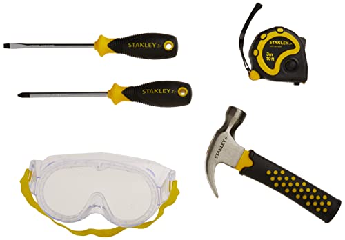 Stanley Jr. - Tool Box and 5 pcs Set of Tools, Tool Set Ages 5+ (TBS001-05-SY), Mixed