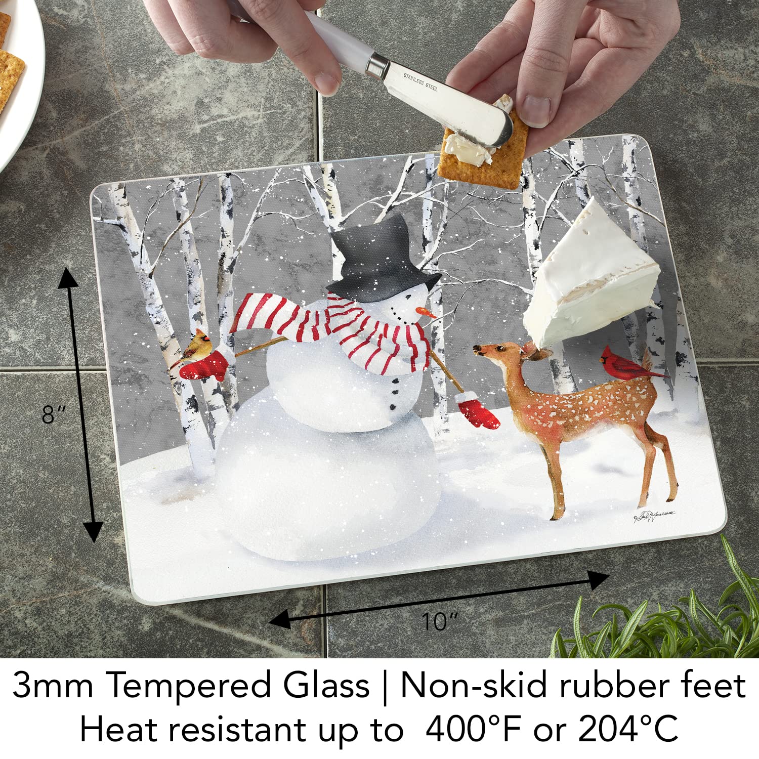 CounterArt Snow Day 3mm Heat Tolerant Tempered Glass Cutting Board 10β x 8β Manufactured in the USA Dishwasher Safe