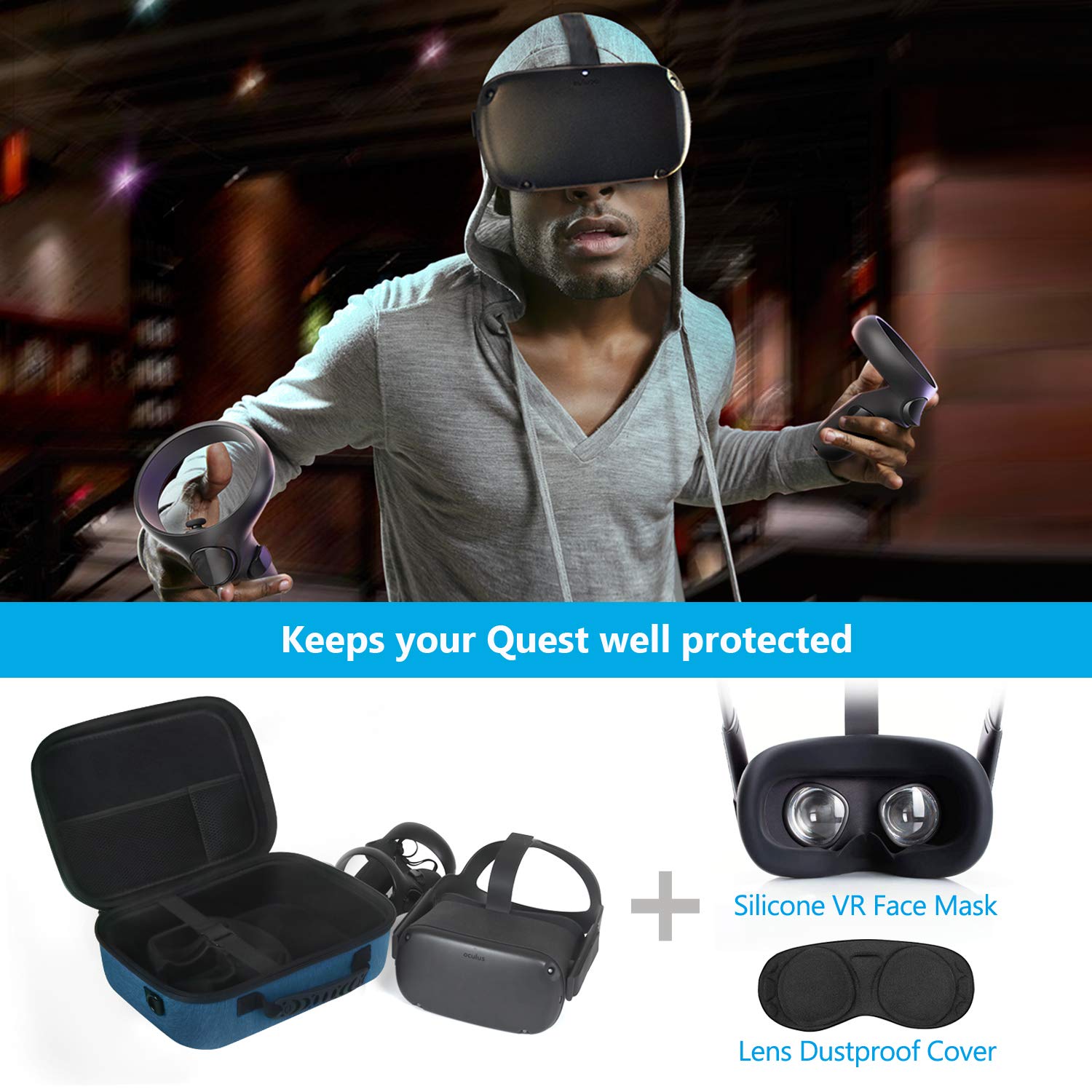 Case for Meta Quest JSVER Carrying Case for Meta/Oculus Quest VR Gaming Headset and Controllers Accessories, Portable Hard Shell Protective Travel Storage Case for Meta Quest with Shoulder Strap
