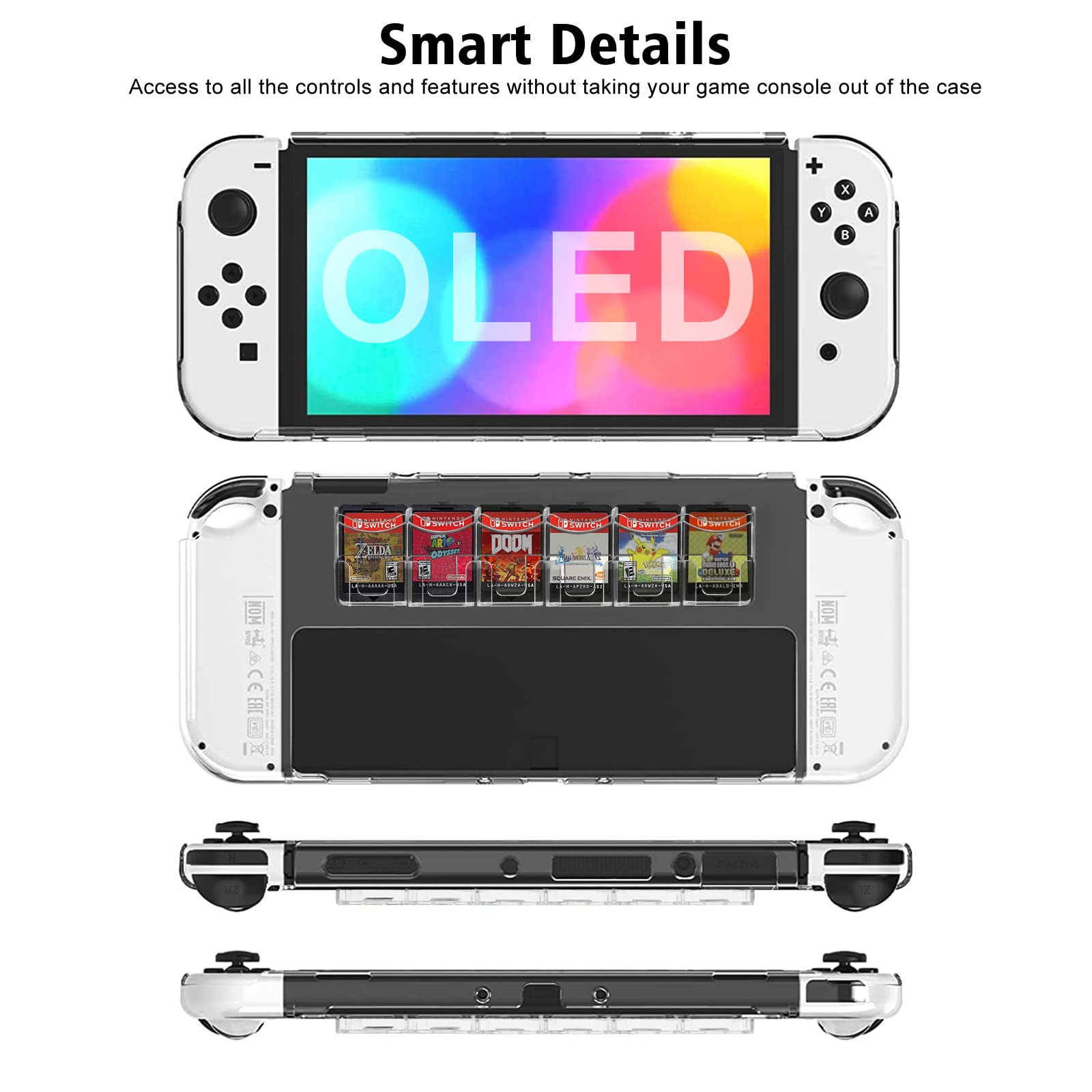 Carrying Case for Nintendo Switch OLED Model 9 in 1 Switch OLED PET Protective Case ,2Pcs Glass Screen Protector, Travel Case,USB Cable,4Pcs Thumb Grips Caps- [Ideal Gift All in One Bundle] Black